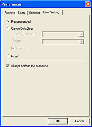 ScanGear Preferences (Color Settings Tab) - CanoScan 3200F