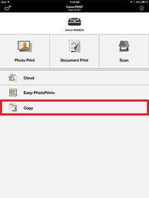 Make copies using the Canon PRINT Inkjet/SELPHY app - iOS