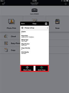 Make copies using the Canon PRINT Inkjet/SELPHY app - iOS