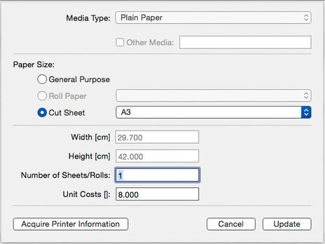 Configuring Unit Costs Including Ink and Paper - PRO-1000 (Mac)