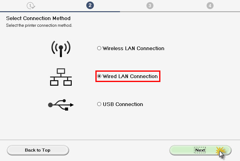Setting up the Printer for use on a Wired LAN - Establishing connection ...