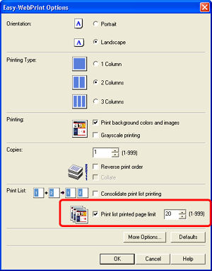 Setting the Maximum Number of Pages to Print with Easy-WebPrint