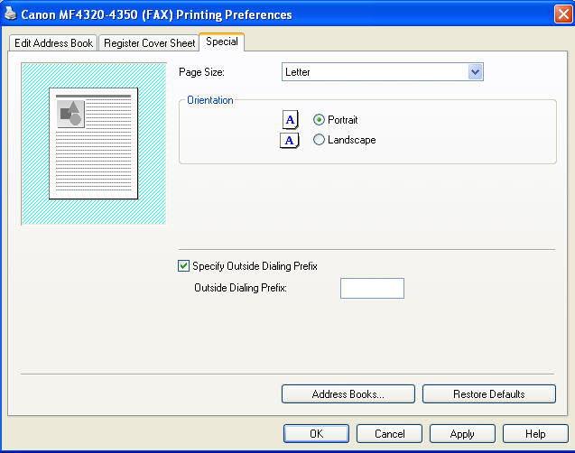 Specifying an Outside Dialing Prefix when PC faxing