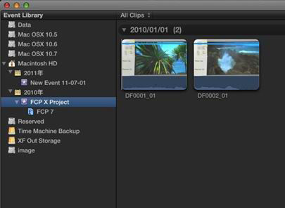 Procedure for importing MXF video files into Final Cut Pro X