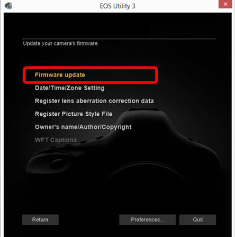 How do I install the firmware update for my camera?