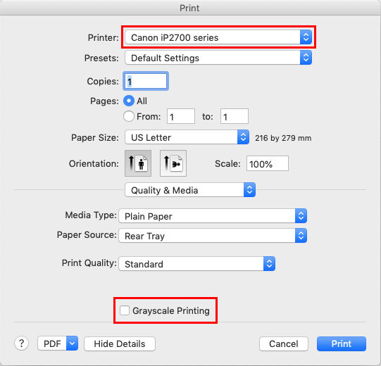 Print Using Only Black Ink With OS X