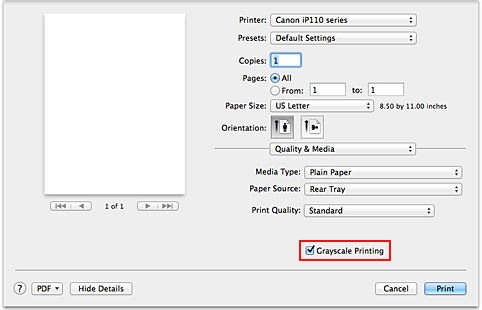 Printing in Grayscale (Mac) - iP110