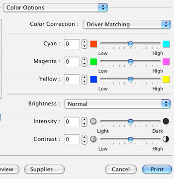 Manually adjust color from the driver (Mac OS X) iP100