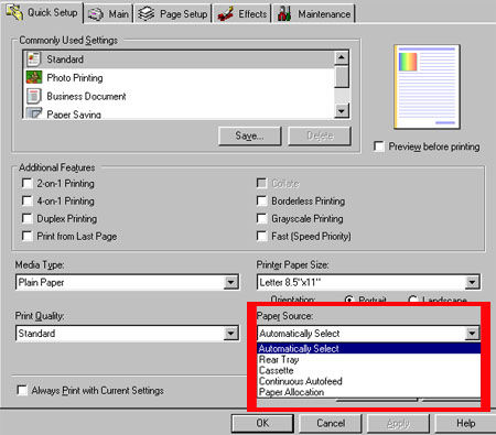 Select the correct Paper Source setting (Windows) - iP4700 / iP4820