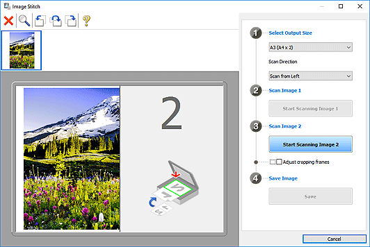 IJ Scan Utility (Windows) - Image Stitch Window