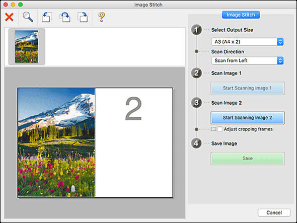 IJ Scan Utility Lite - Image Stitch Window - TR8620 / TR8620a /TR8622 ...