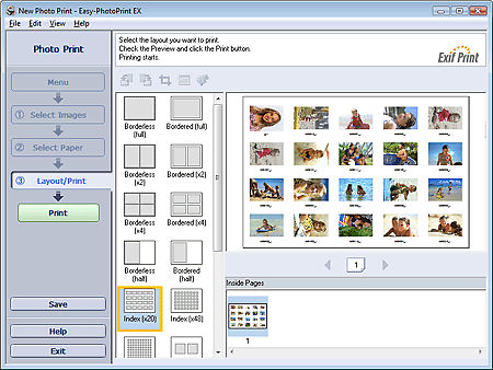 Printing an Index of photos in Easy-PhotoPrint EX