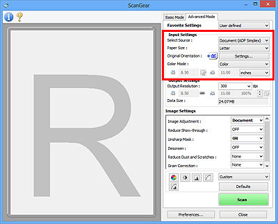 ScanGear Advanced Mode - Input Settings (Windows)