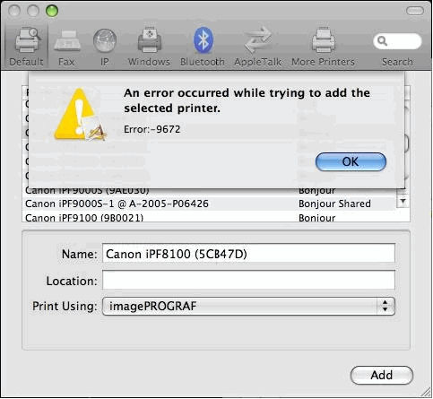 When clicking the [Add] button, an error message may be displayed.
