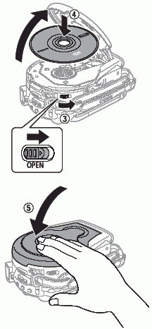 Loading a disc into the DC40 DVD camcorder