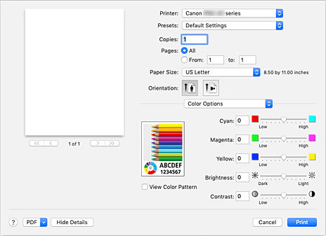 macOS Print Dialog (Color Options) - PRO-300