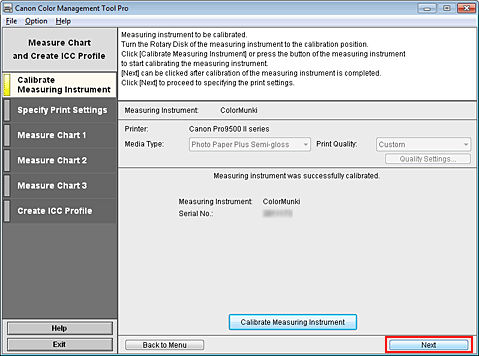 Calibrate the Measuring Instrument - Color Management Tool Pro
