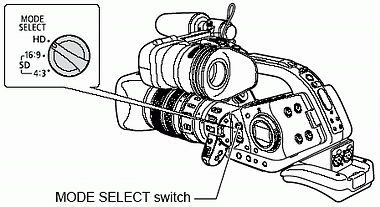 Selecting a recording mode (signal standard) on the XL H1 series camcorder.