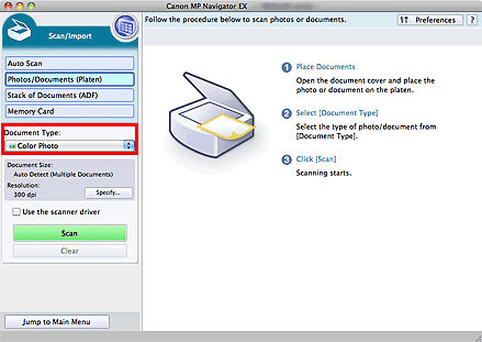 Scan With MP Navigator on a PIXMA MX882 to a Mac
