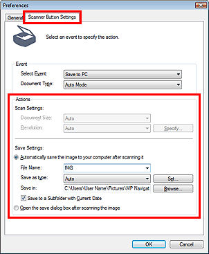 Setting scan methods for use with the Operation Panel buttons MP480