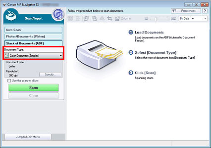 Batch scanning using MP Navigator EX - MX410 (Windows)
