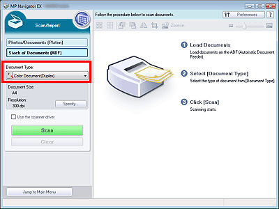 Batch (Automatic Document Feeder) scanning using MP Navigator EX on an ...