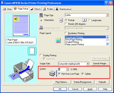 Collate using the multifunction PIXMA printer driver in Windows