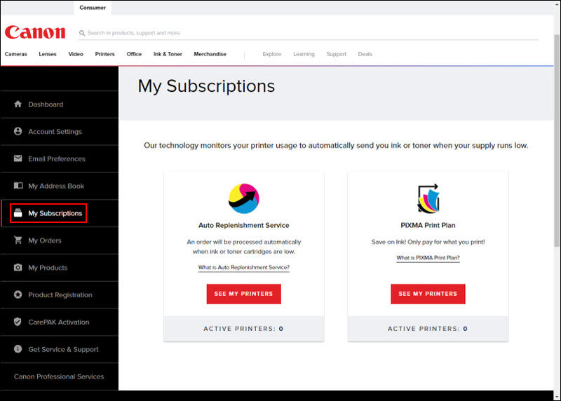 My Canon Account - Overview