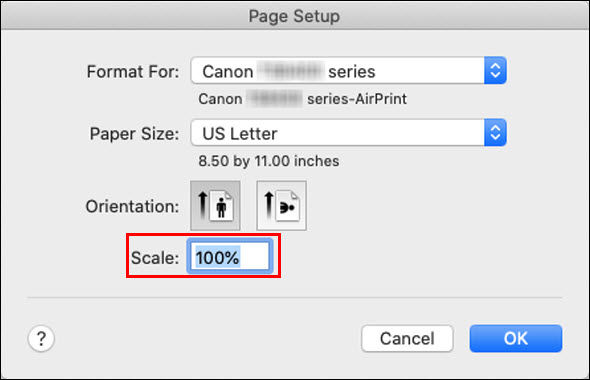 Scaled Printing (macOS) - TS3120 / TS3122