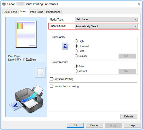 Choose the Paper Source for Printing from a Windows PC - TS5320