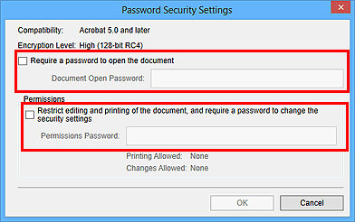 Set passwords for PDF files in My Image Garden