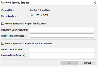 IJ Scan Utility (Windows) - Password Security Settings Dialog Box
