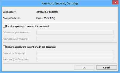 IJ Scan Utility (Windows) - Password Security Settings Dialog Box ...