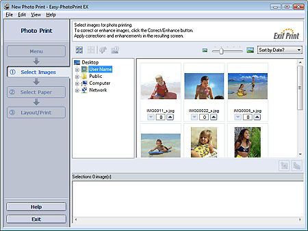 Selecting images using Easy-PhotoPrint EX