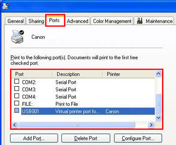 Select the correct port setting (Windows)