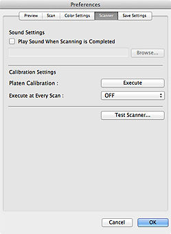 ScanGear Starter EX - Preferences Scanner Tab (macOS) - LiDE 120 / LiDE 220