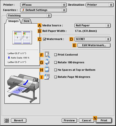 How to print with saved roll paper (rotate page to 90 degrees) MacOS 9