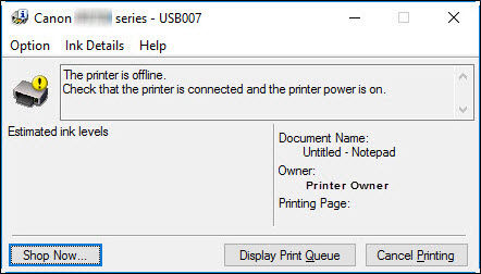 Resolve a Printer Is Offline Message - PIXMA iP100