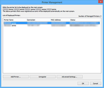 Quick Utility Toolbox - Printer Management Dialog Box (Windows)