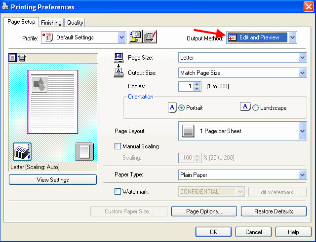 Change Output Method from "Edit and Preview" to "Print - ICMF 5700