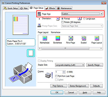 Use a Custom Paper Size - Pro9000 Mark II, Pro9500 Mark II - Windows