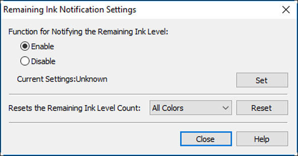 Changing the Remaining Ink Level Notification Setting from a Windows PC ...