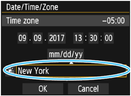 Setting the Date, Time, and Zone (EOS Rebel T7)