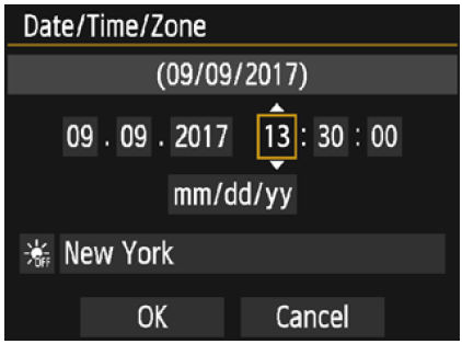 Setting the Date, Time, and Zone (EOS Rebel T7)