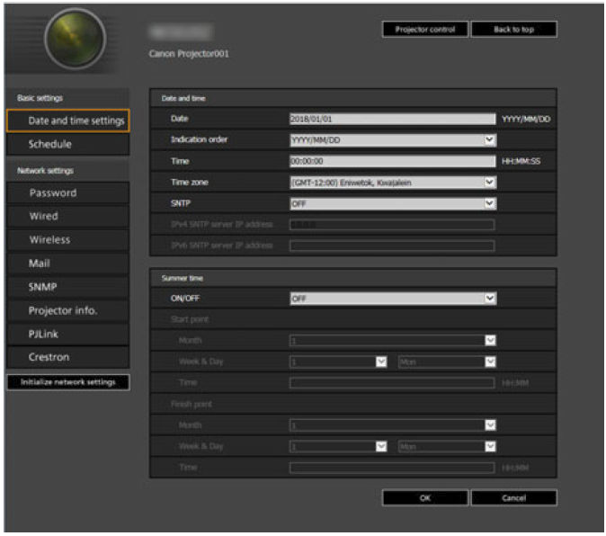 Setting the Date and Time [Date and time settings] REALis 4K6020Z / 4K5020Z
