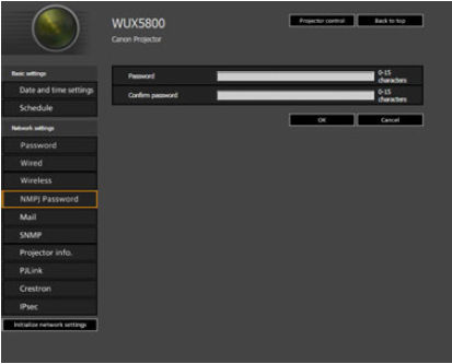 Projector Web Screen Menu Specifying Networked Multi-Projection Settings [NMPJ Password] WUX7500 ...
