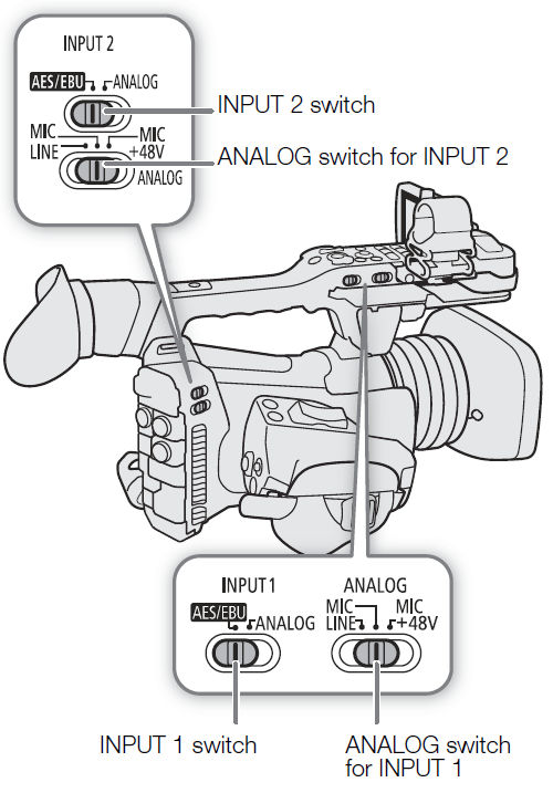 Setting the Audio Input Type for the INPUT 1/INPUT 2 Terminals XF705