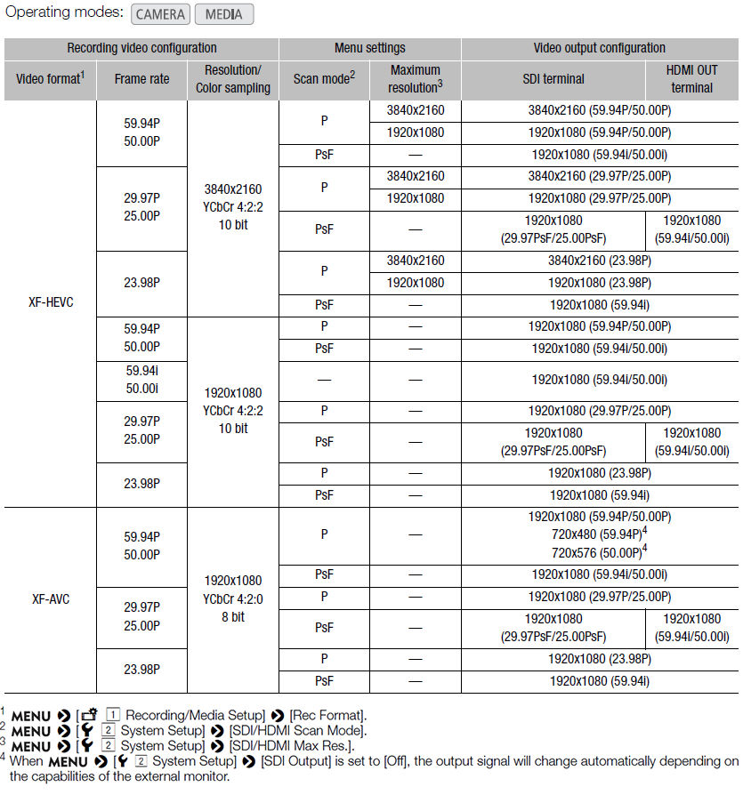 Recording Video Signal Configuration and Video Output Configuration by ...
