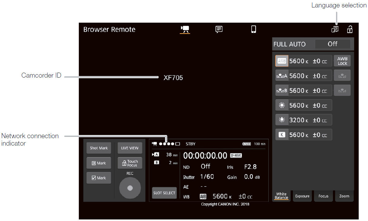 Browser Remote: Controlling the Camcorder from a Network Device XF705 ...