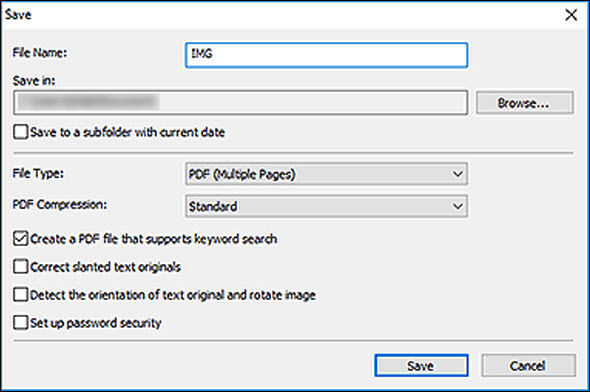 IJ Scan Utility (Windows) - Save Dialog Box (PDF Edit Screen) - G2260 ...